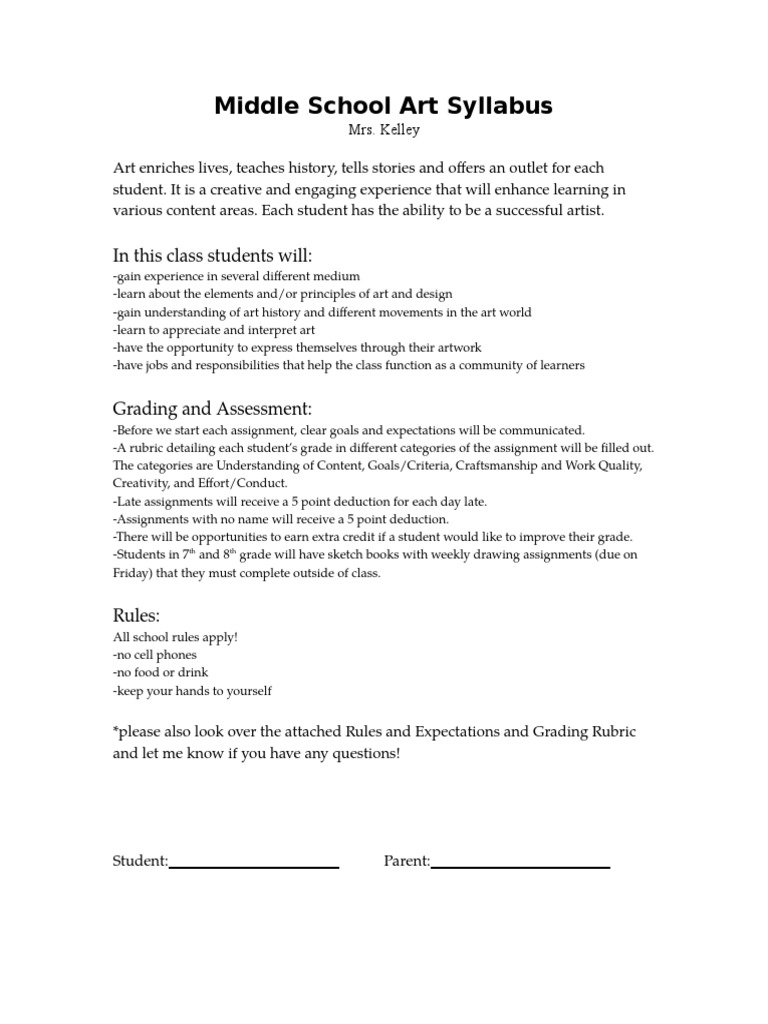 Middle School Art Syllabus | PDF | Career & Growth | Self-Improvement