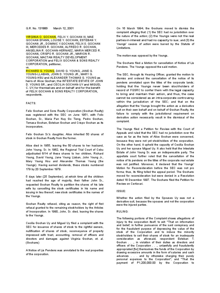 Perlas - Gochan vs. Young | PDF | Corporations | Lawsuit