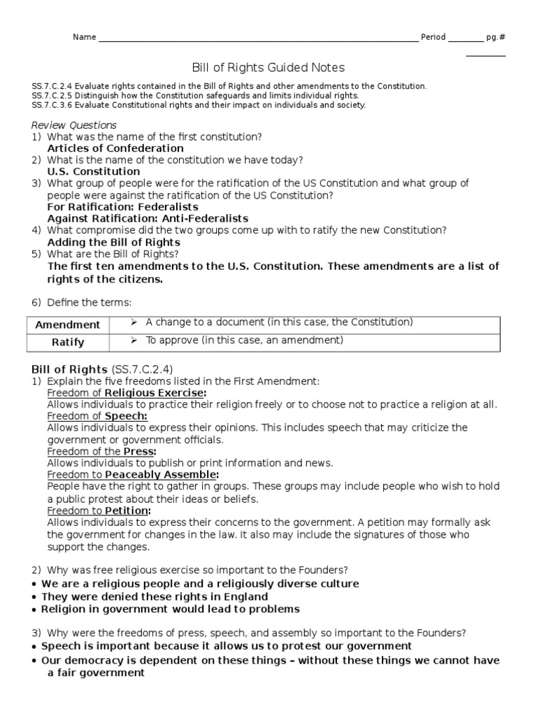 Bill of Rights Notes Complete | PDF | United States Bill Of Rights ...