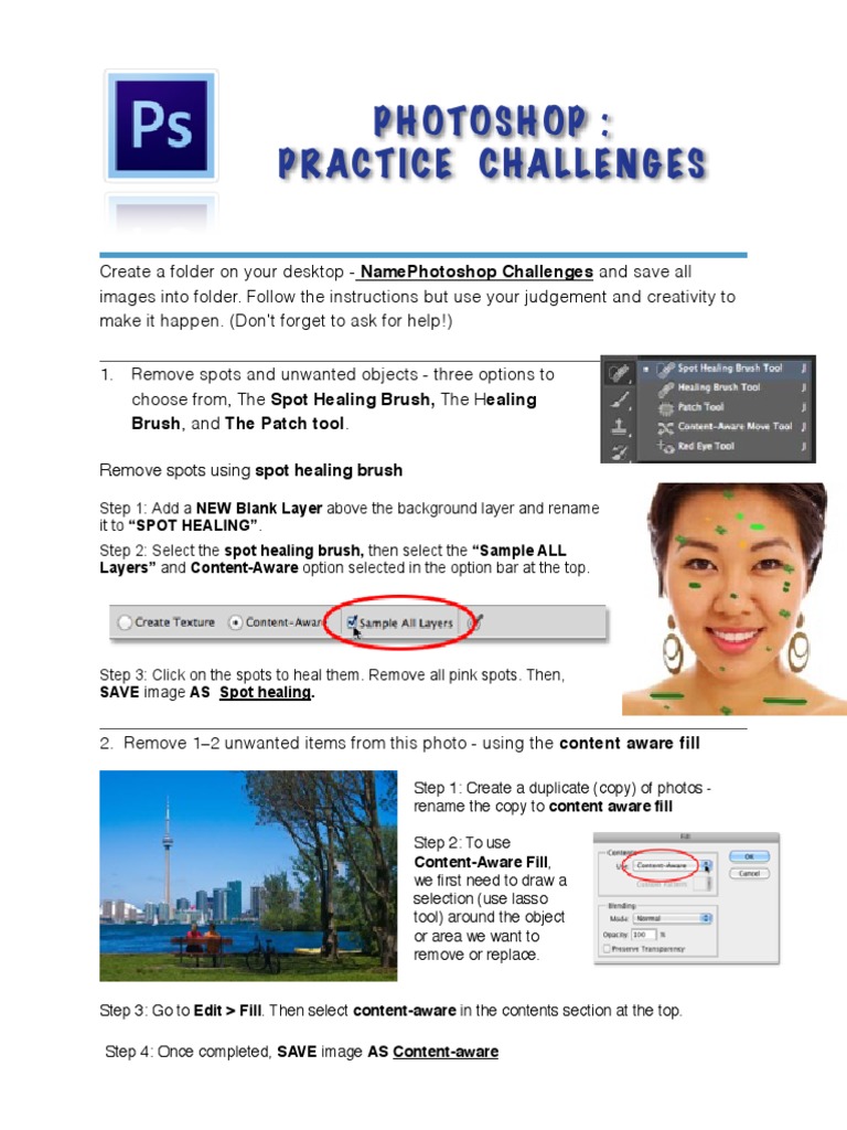 Photoshop Practice Challenges Guide | PDF | Color | Software