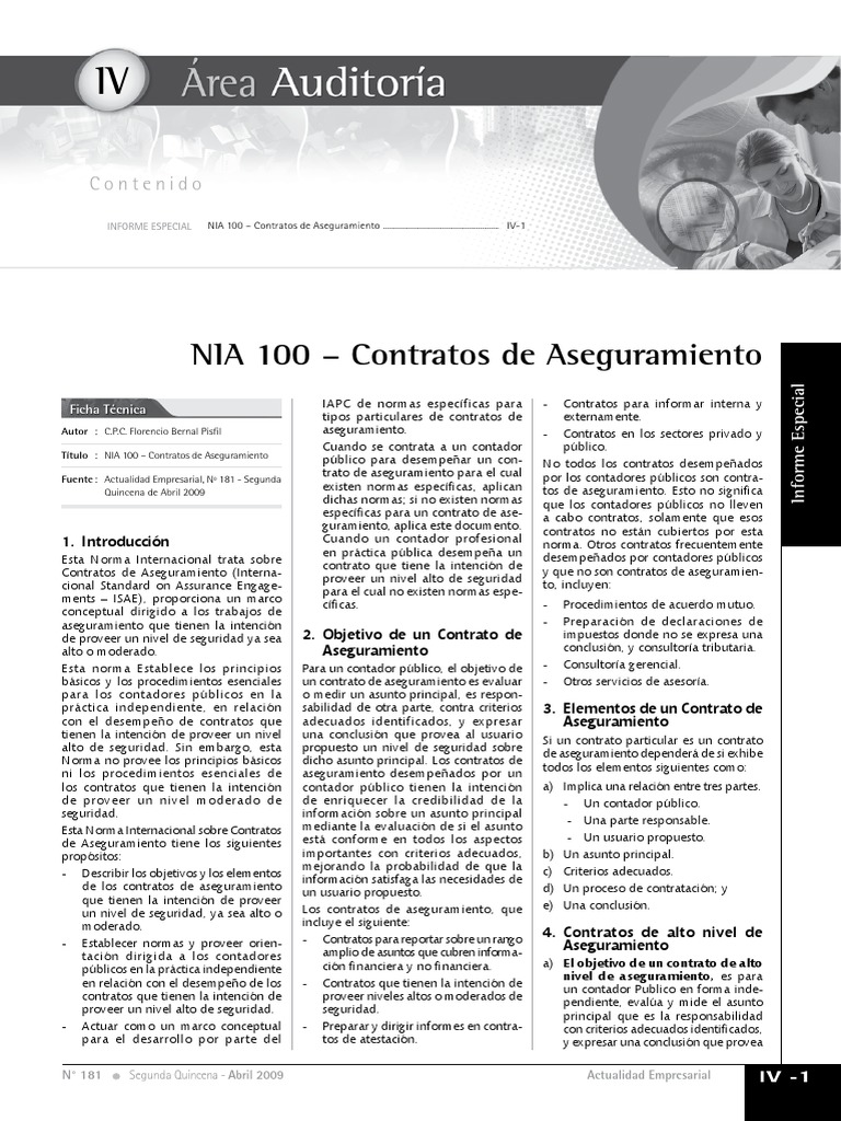 NIA 100: Contratos de Aseguramiento | PDF | Contador | Planificación