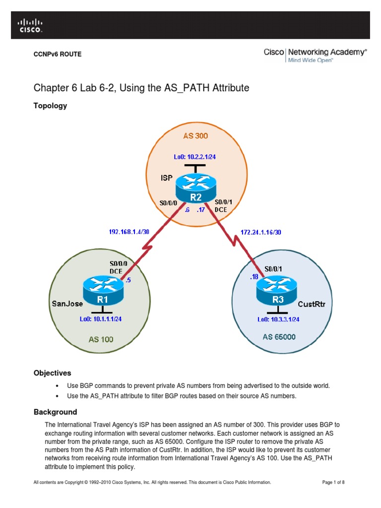 Chapter 6 Lab 6-2, Using The AS - PATH Attribute: Topology | PDF ...