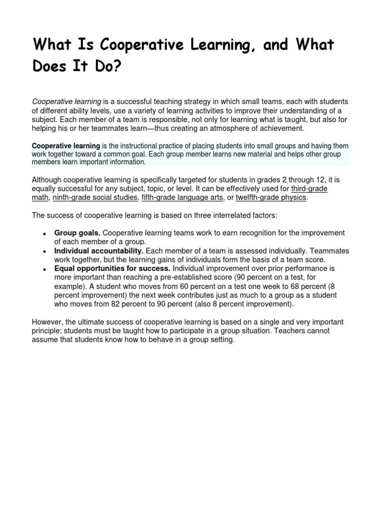 What Is Cooperative Learning | PDF | Neuropsychological Assessment ...