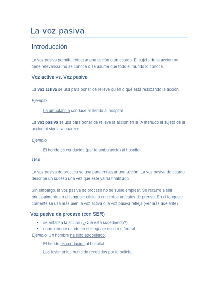 Guía Completa de la Voz Pasiva en Español | PDF | Verbo | Asunto ...