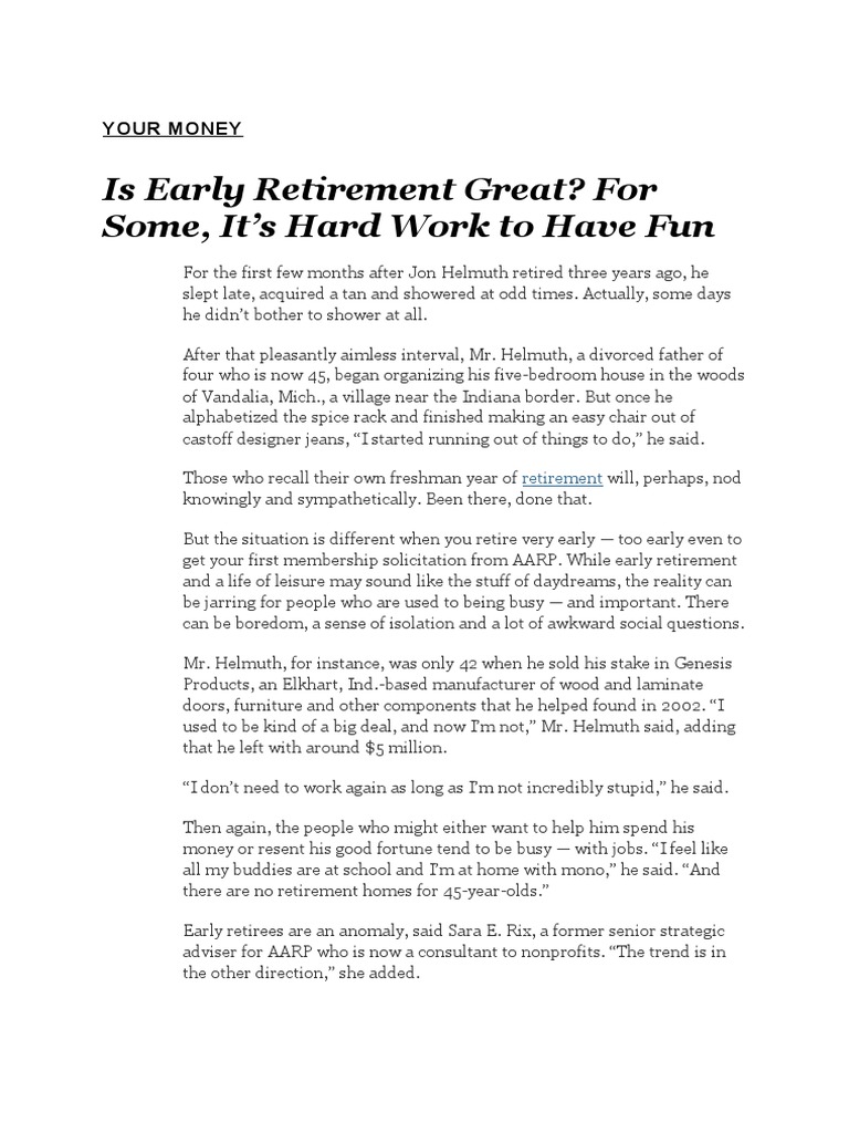 Early Retirement: Challenges and Adjustments | PDF | Annuity (American ...
