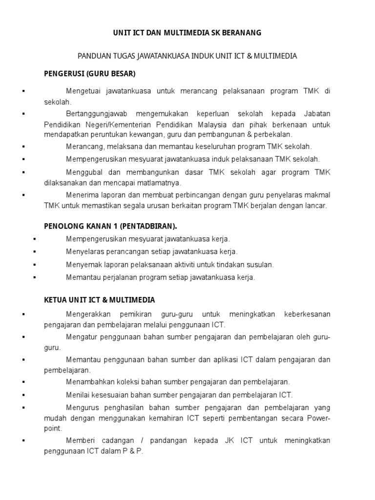 Bidang Tugas Ajk Ict | PDF
