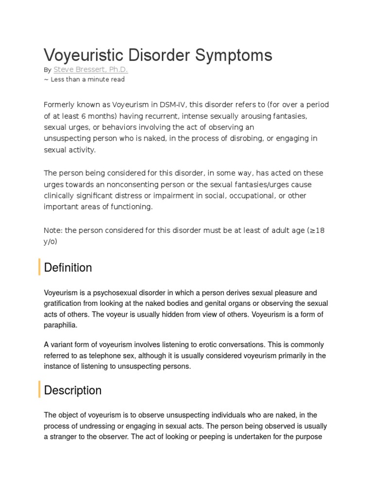 Voyeuristic Disorder Symptoms | PDF | Sexual Fantasy | Human Sexual ...