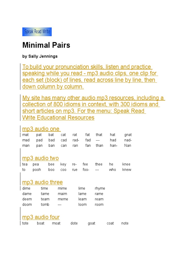 Minimal Pairs | PDF | Phonetics | Human Communication