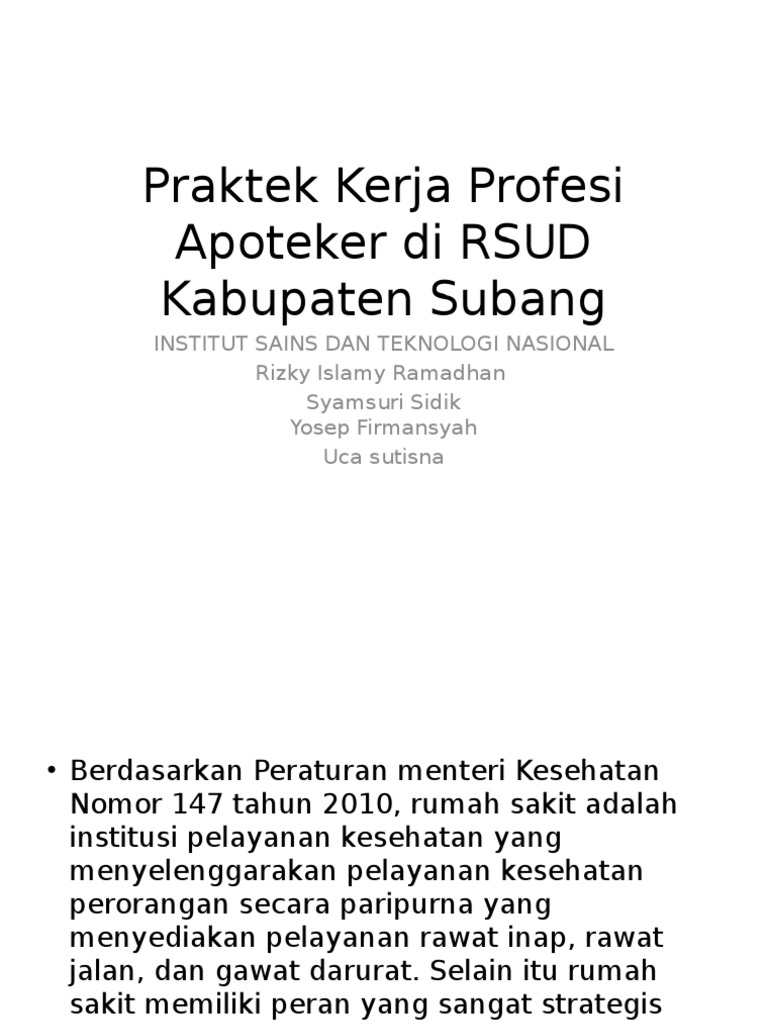 Praktek Apoteker Di Rsud Subang Pdf Sains Matematika