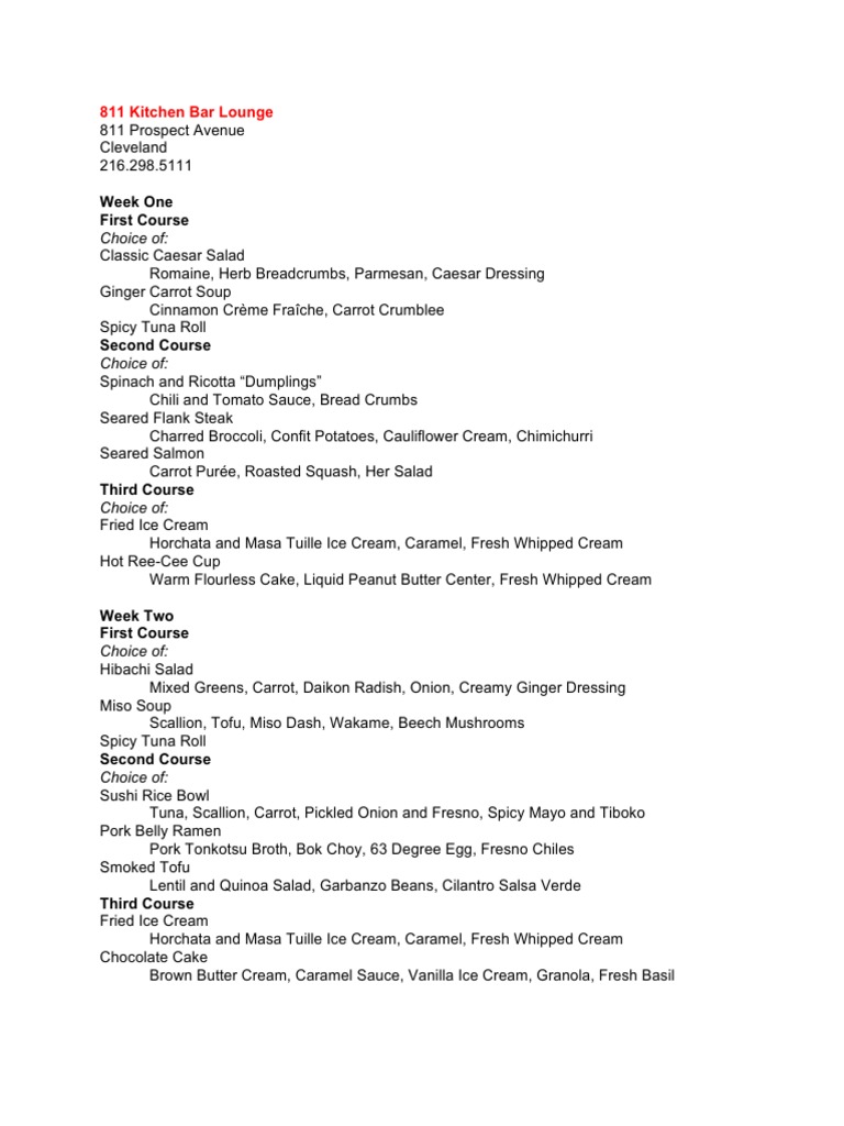Cleveland Restaurant Week Menus | PDF