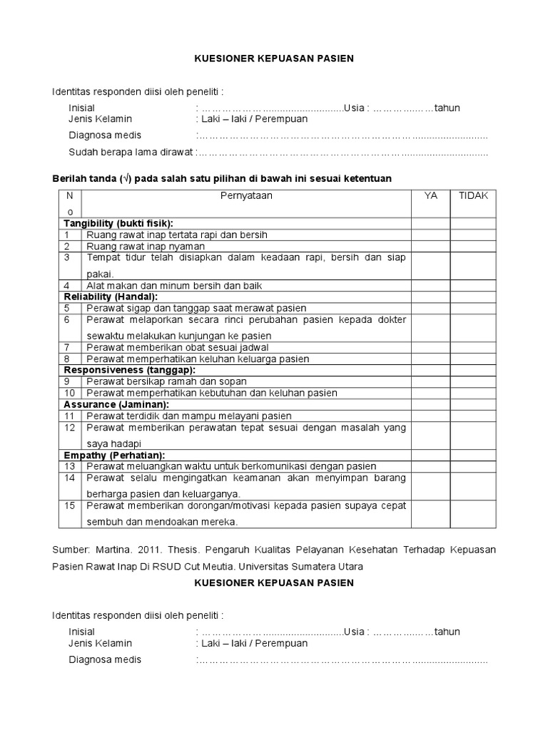 Kuesioner Kepuasan Pasien | PDF