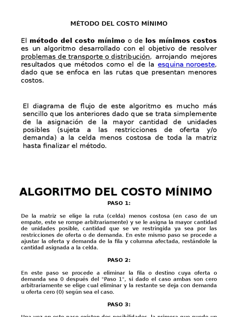 Método de Costo Mínimo en Transporte | PDF | Algoritmos | Bogotá