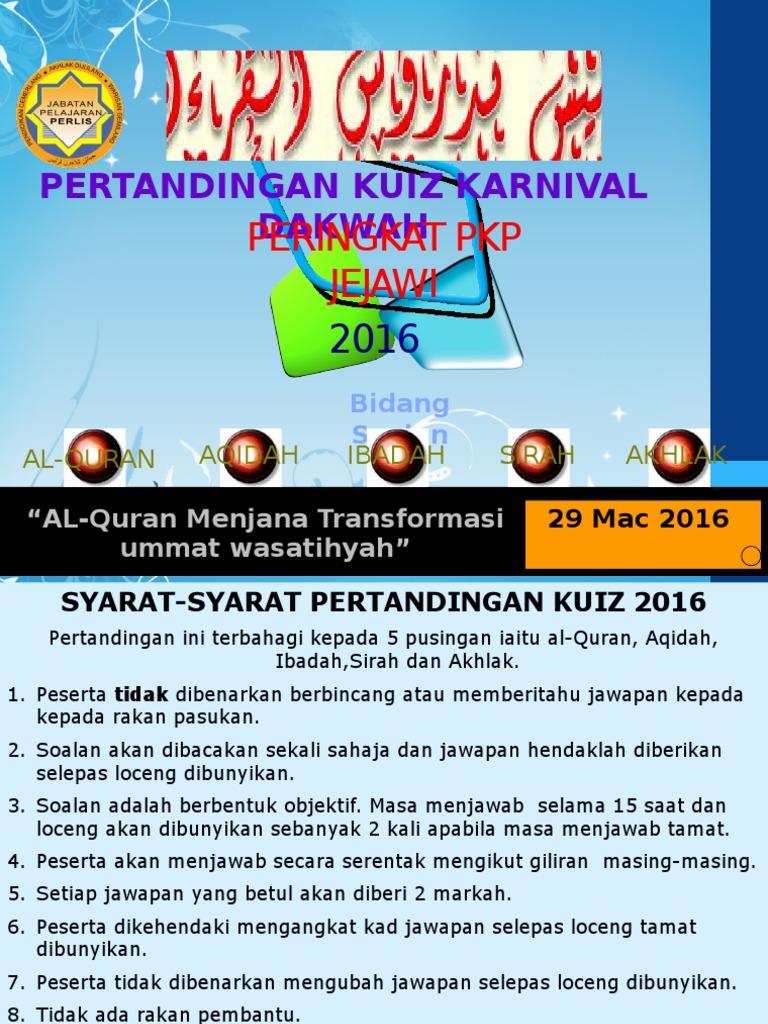 Contoh Kuiz MTQ PKP Jejawi 2016 | PDF