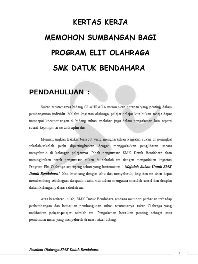 Kertas Kerja Program Elit Olahraga | PDF