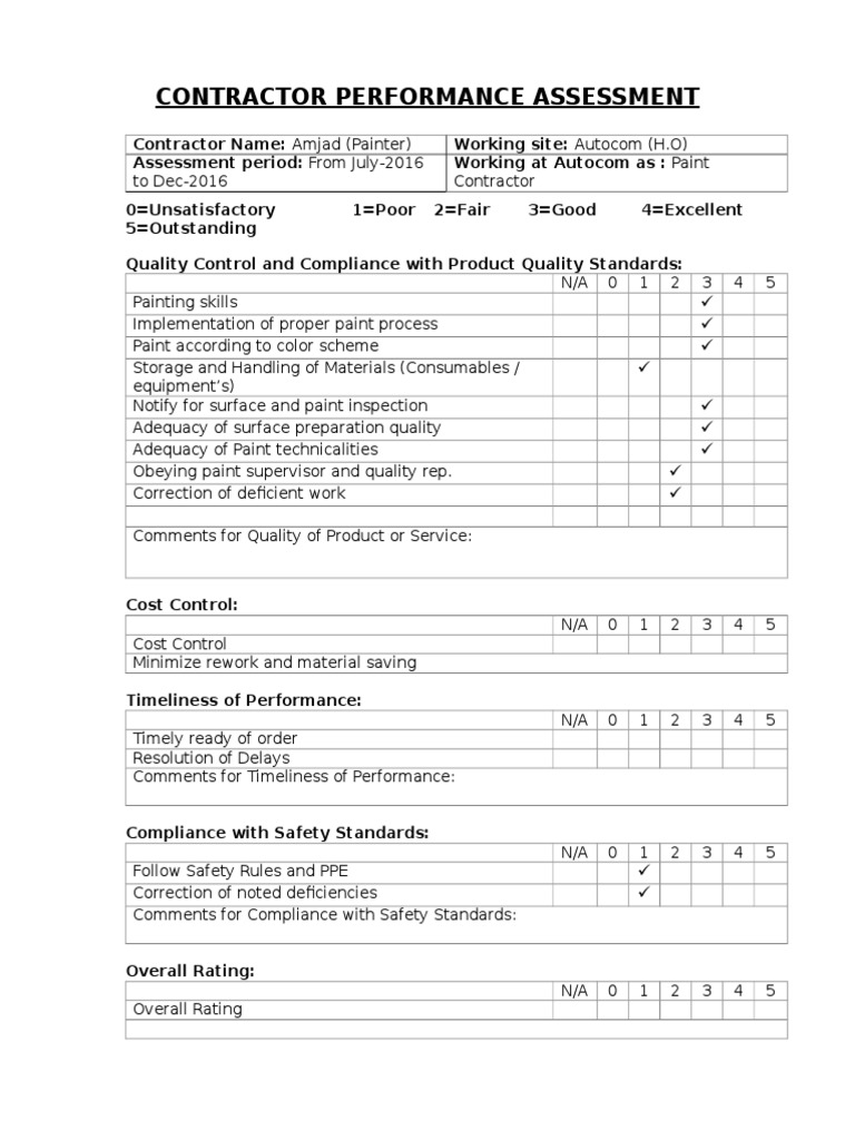 Contractor Performance Assessment of Amjad (Painter) 05-01-17 | PDF