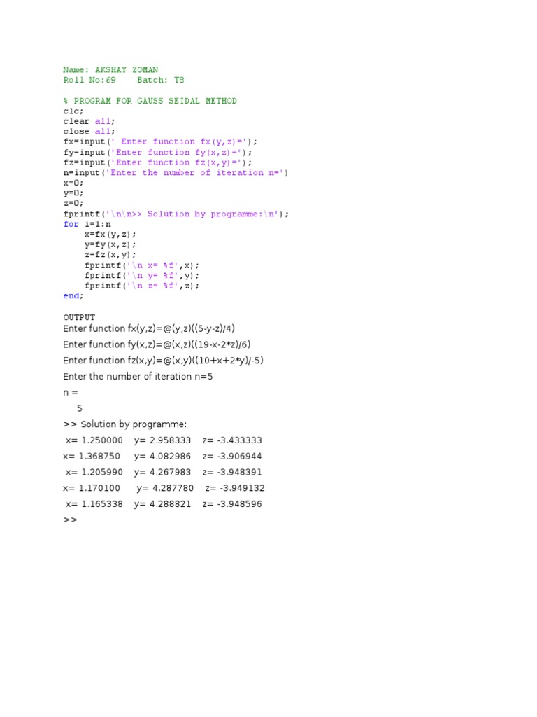 Program For Gauss Seidal Method69 Pdf 9855