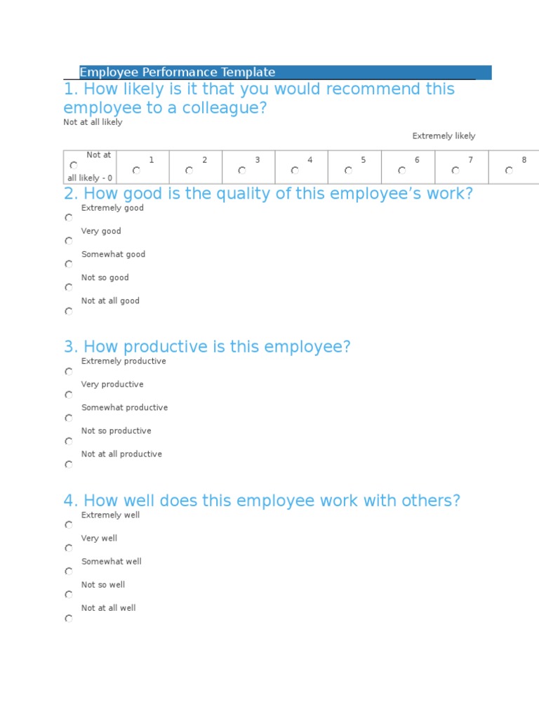 Employee Performance Template | PDF | Survey Methodology | Employment