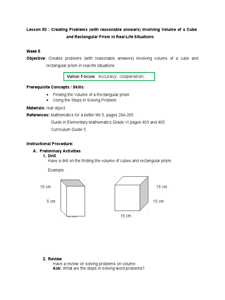 Volume Problem Creation for Grade 5 | PDF | Volume | Teaching Mathematics