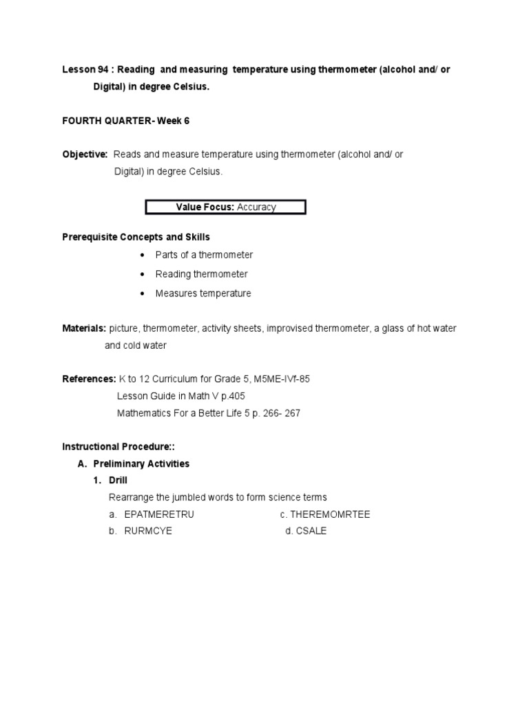Measuring Temperature with Thermometers | PDF | Thermometer ...