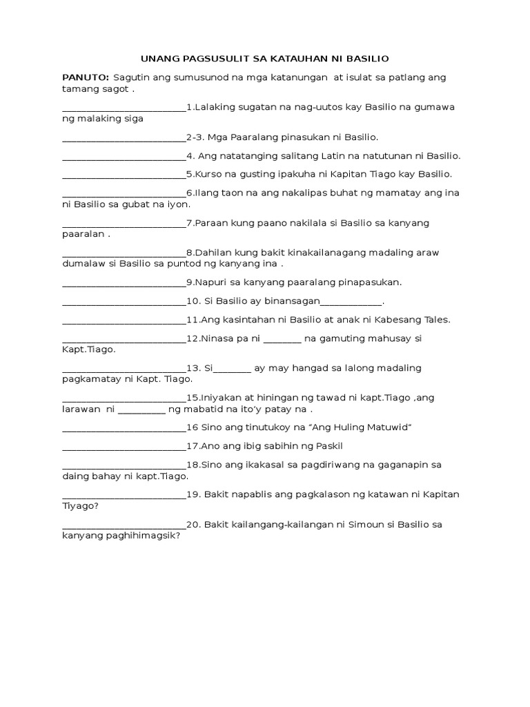 Unang Pagsusulit Sa Katauhan Ni Basilio | PDF