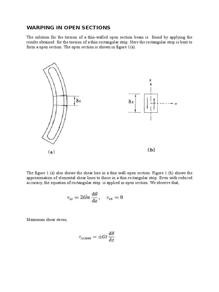 Warping in Open Sections | PDF | Beam (Structure) | Shear Stress