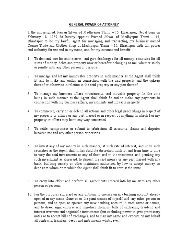 General Power of Attorney Document | PDF | Negotiable Instrument ...
