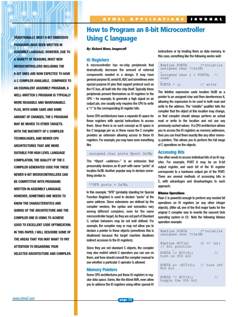 How To Program An 8 Bit Microcontroller Using C Atmel Pdf C Programming Language