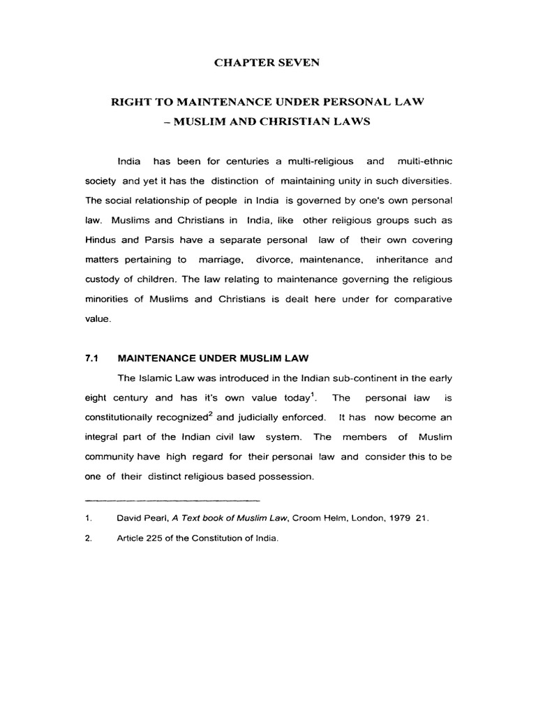 Right To Maintenance Under Various Personal Law | PDF | Wife | Marriage