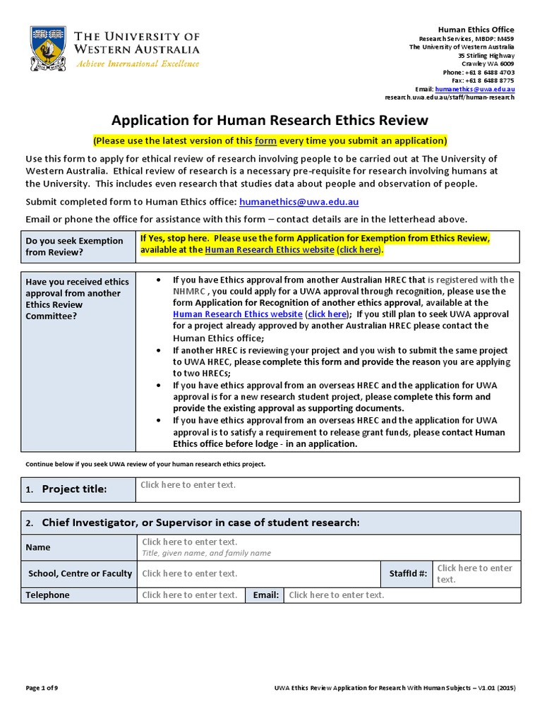 Application For Human Research Ethics Review | Download Free PDF ...