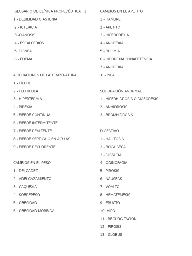 Glosario de Términos Clínicos Médicos | PDF | Síntomas y signos ...