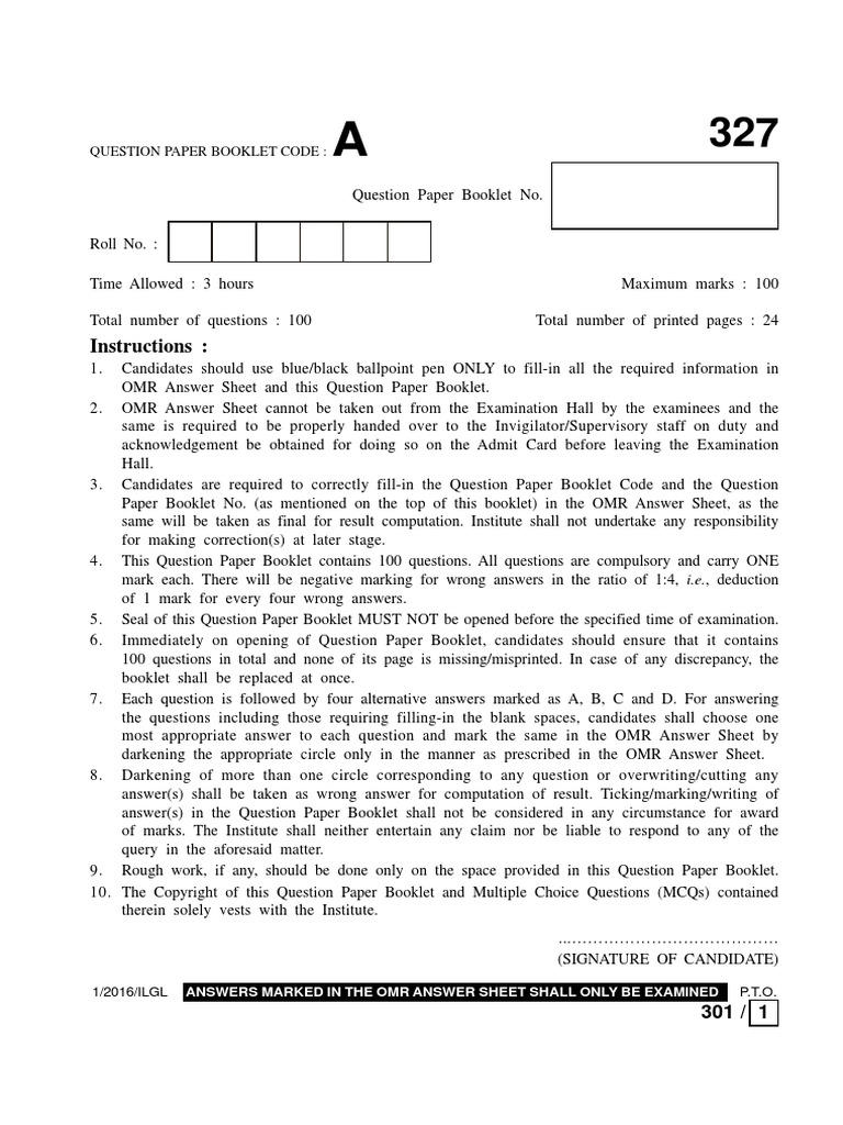 Instructions:: Question Paper Booklet Code | PDF | Apprenticeship | Wage