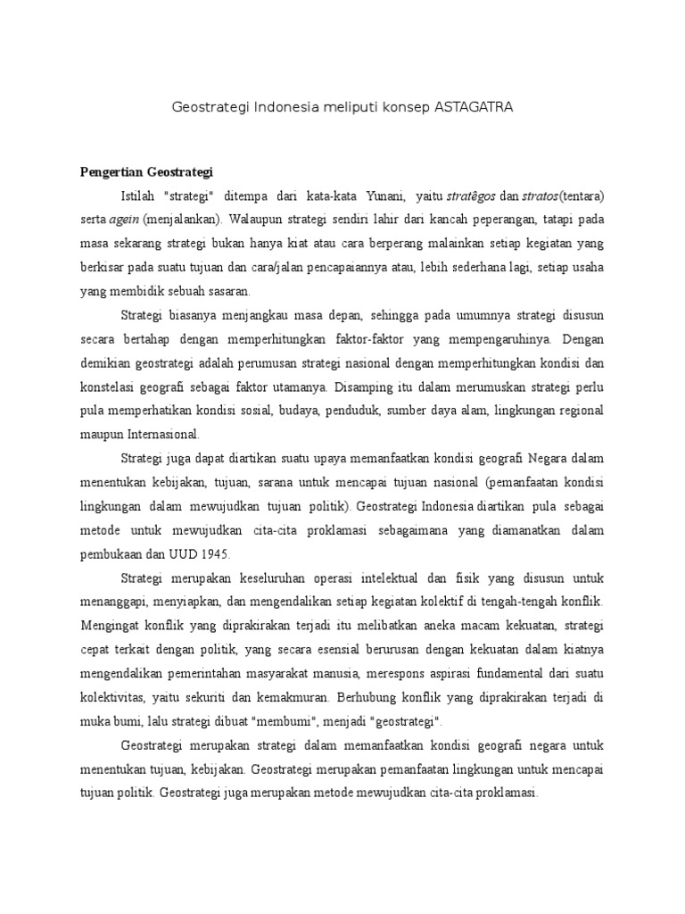 Geostrategi Indonesia Meliputi Konsep ASTAGATRA | PDF