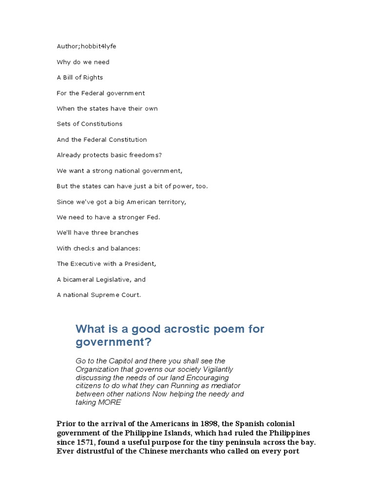What Is A Good Acrostic Poem For Government? | PDF | Federal Government ...