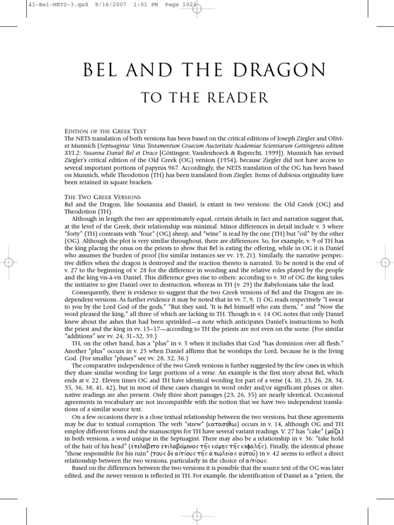 Bel and The Dragon | PDF | Daniel (Biblical Figure) | Translations