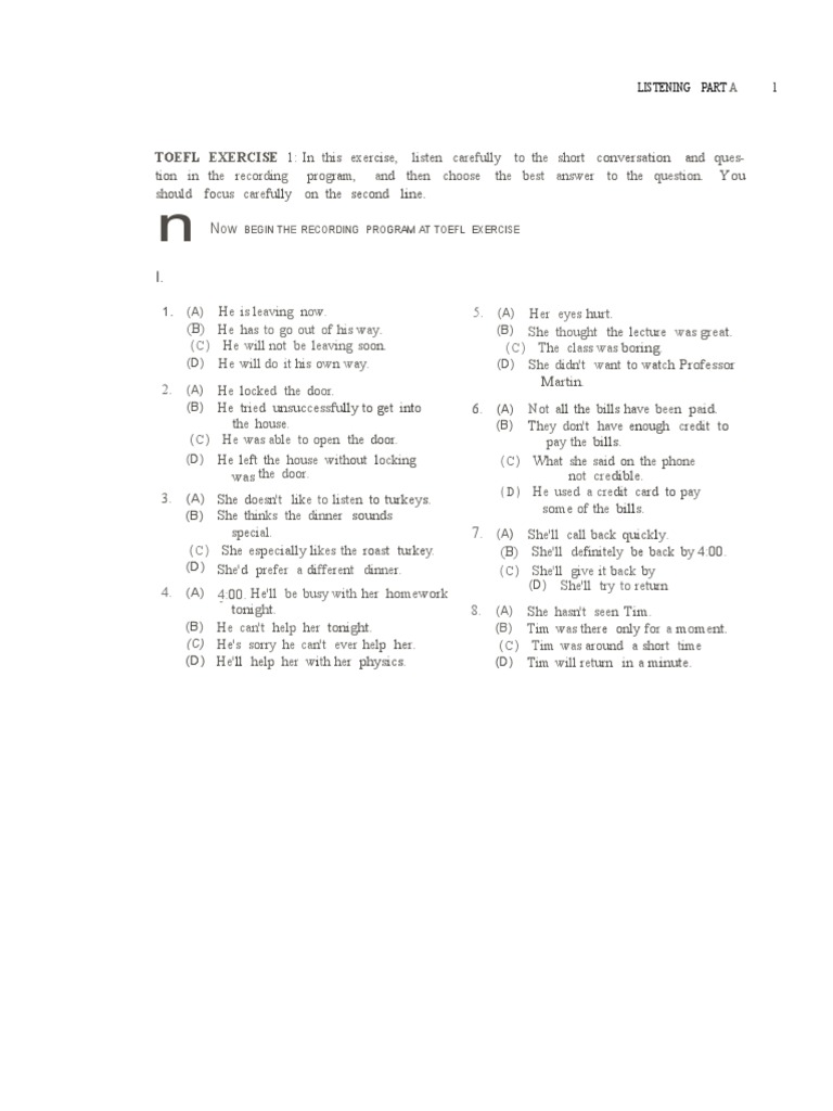 TOEFL ITP Listening Practice Exercises | PDF