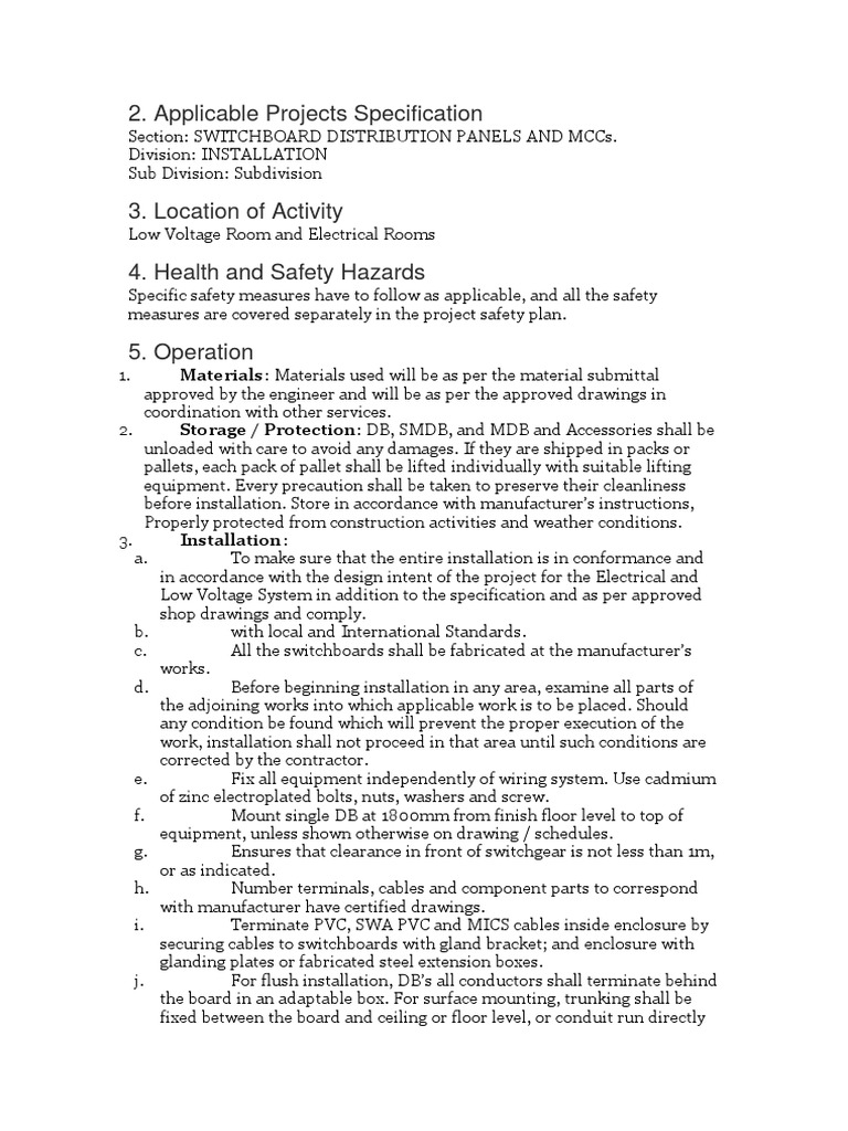 Applicable Projects Specification: Materials: Materials Used Will Be As ...