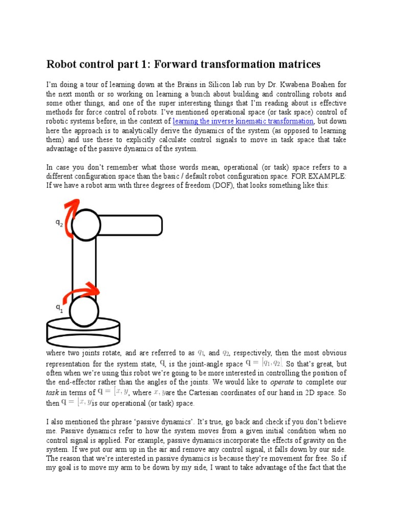 Forward Transformation Matrices for Robot Kinematics: Calculating End ...