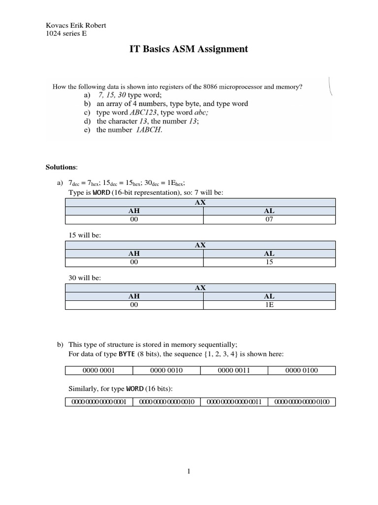 IT Basics ASM Assignment: Exploring Data Representations in Assembly Language | PDF | Data Type ...