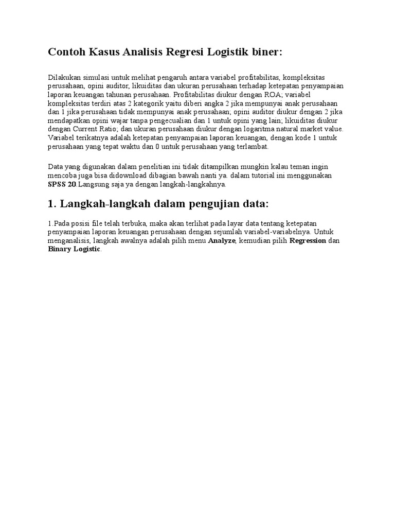 Kasus Analisis Regresi Logistik Biner | PDF