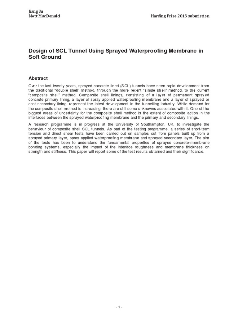 SCL Tunnel Design with Waterproofing Membrane | PDF | Ultimate Tensile ...