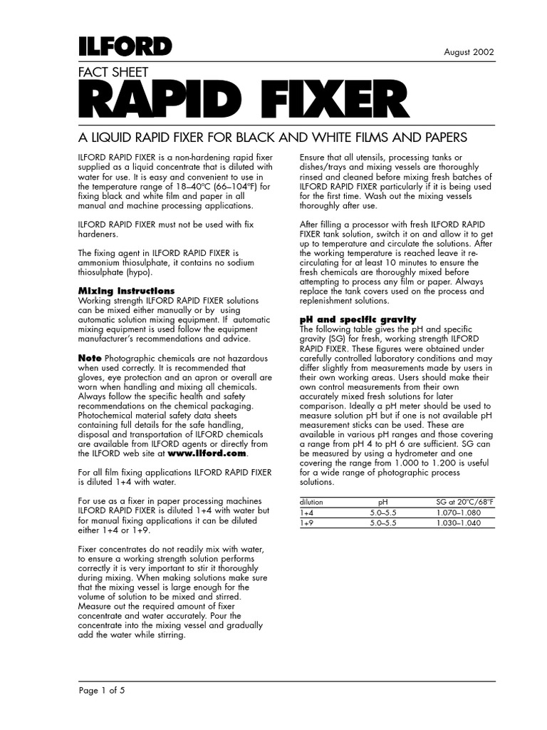 Ilford Rapid Fixer | PDF | Ph | Silver