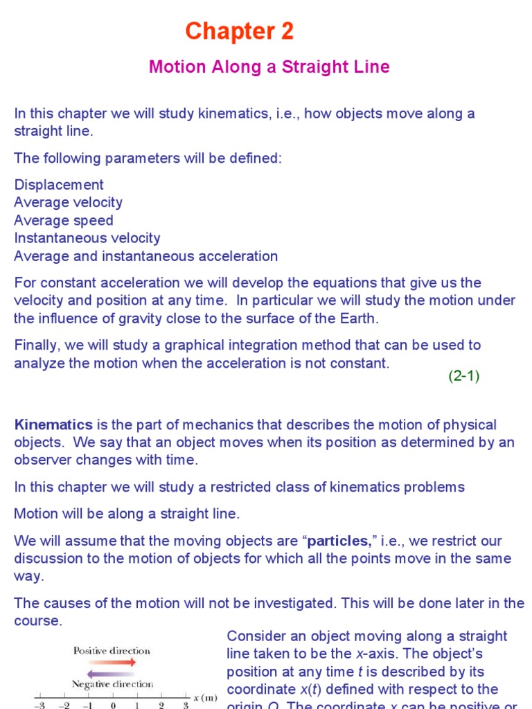 Motion Along A Straight Line | PDF | Velocity | Kinematics