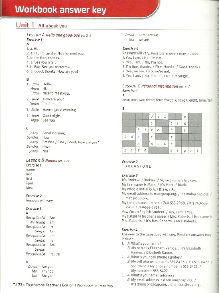Touchstone 1 (2nd Edition) - Workbook Answer Key | PDF | Books