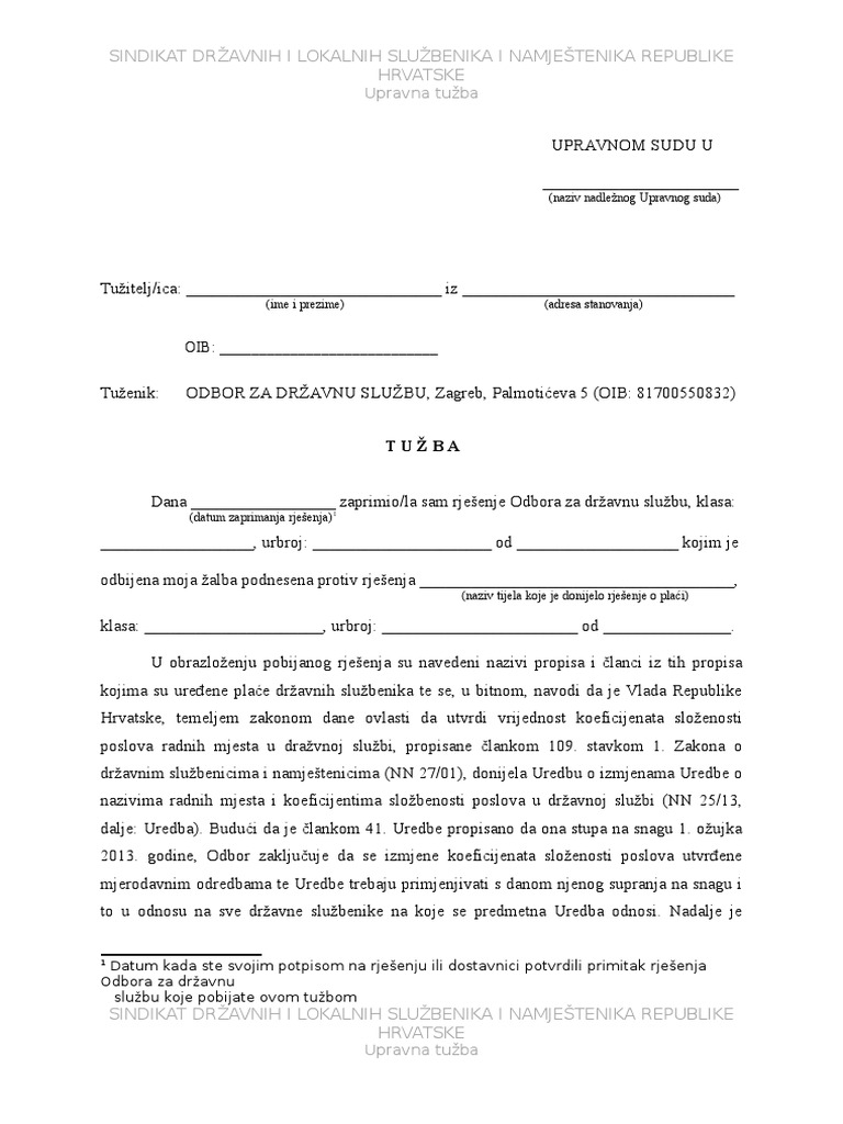 Upravna Tuzba Spranca | PDF