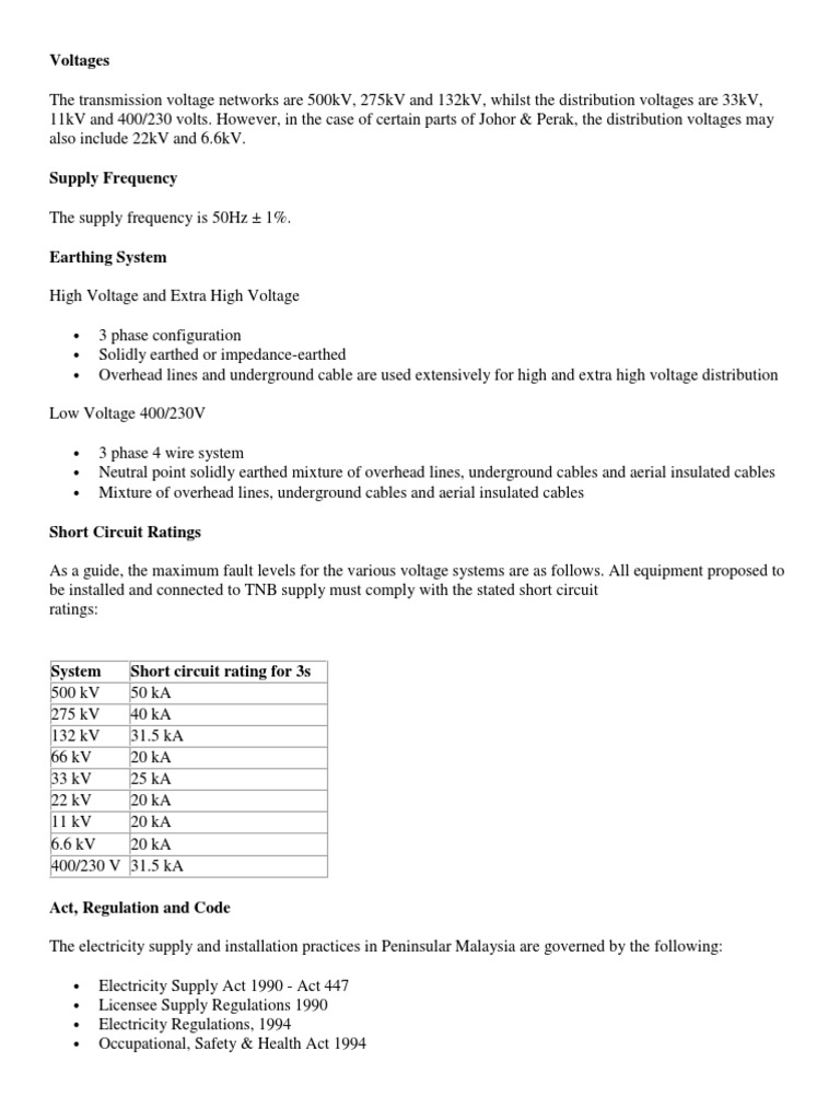 Malaysia TNB Distribution Standard PDF | PDF | Electric Power ...