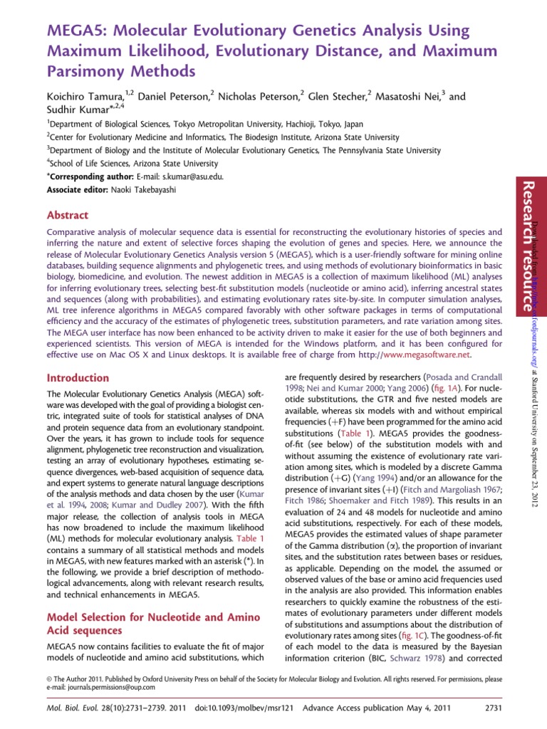 Mega - Molecular Evolutionary Genetics Analysis | PDF | Sequence ...