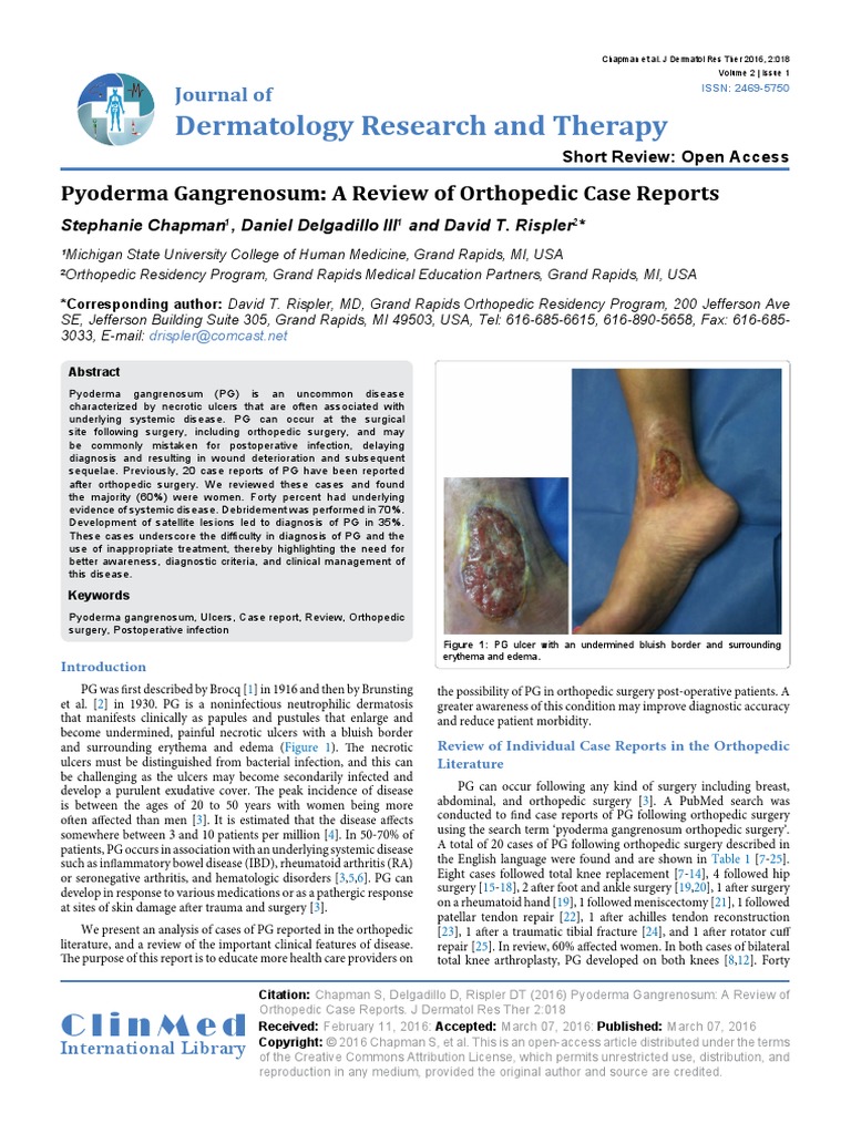 Pyoderma Gangrenosum a Review of Orthopedic Case Reports | Inflammatory ...