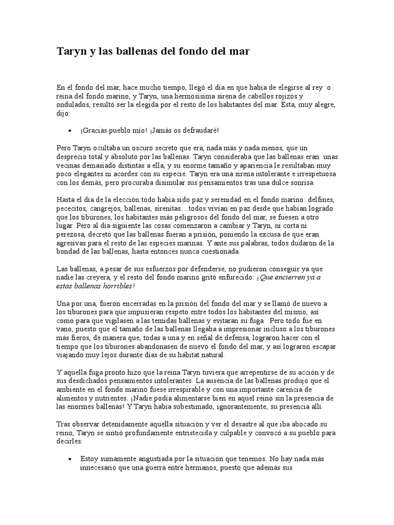 Taryn y Las Ballenas Del Fondo Del Mar | PDF