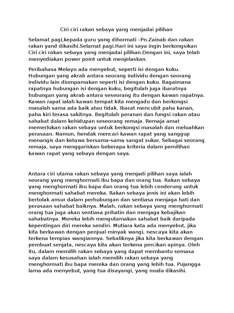 Ciri Ciri Rakan Sebaya Yang Menjadai Pilihan Anda | PDF