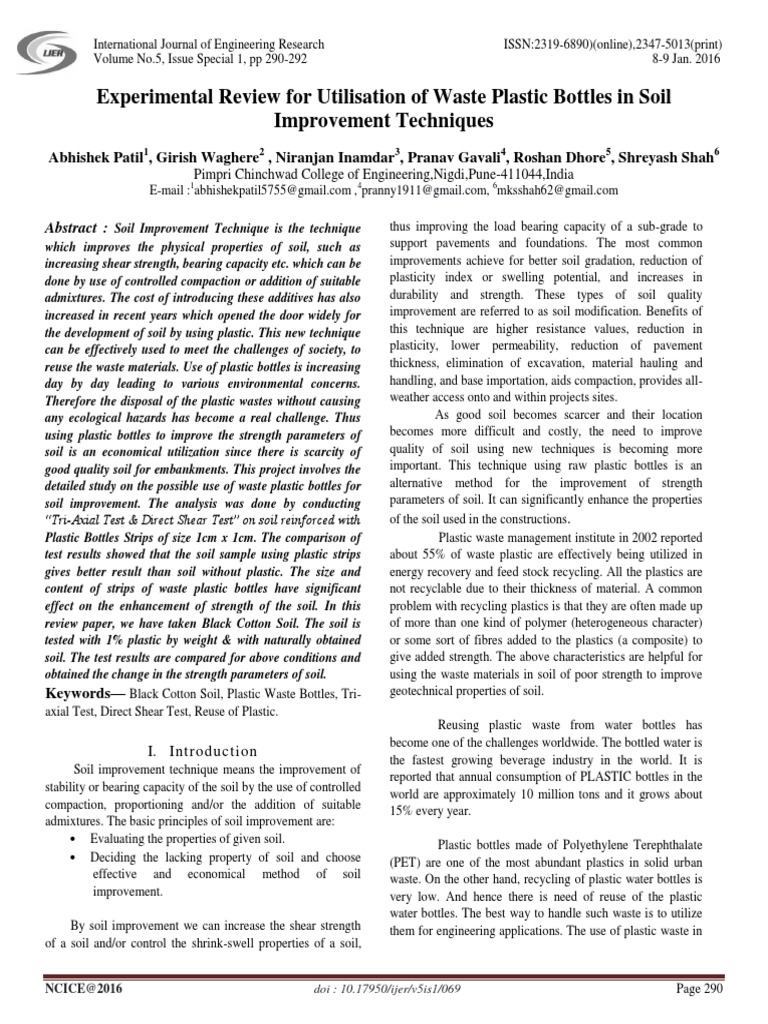 Soil Stabilization Using Plastic Bottles | PDF | Plastic | Recycling